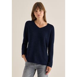 Strickpullover Cecil, Damen, Gr. M (40), tiefblau heather melange, Web, 60% Baumwolle, 40% Polyester, unifarben, comfort fit normal, V-Ausschnitt, normaler Saum, Pullover Strickpullover, im Melange Look