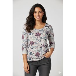3/4-Arm-Shirt Ragwear "SHIMONA FLOWERS O", Damen, Gr. M, wei&szlig;, Jersey, Obermaterial: 50% Polyester, 38% Baumwolle, 12% Viskose, gebl&uuml;mt, gemustert, bequem h&uuml;ftlang, Rundhals, Shirts 3/4-Arm-Shirt, mit Rundhalsausschnitt, ohne Kragen, in Jersey-Qualit&auml;t, gemustert