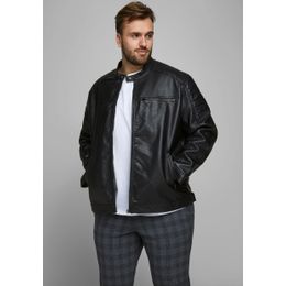 Jack & Jones PlusSize Bikerjacke "ROCKY JACKET", Herren, Gr. 4XL, schwarz, Web, Obermaterial: 88% Polyester, 12% Viskose, JACK & JONES PLUSSIZE, unifarben, normal normal, Jacken, bis Gr&ouml;&szlig;e 6XL