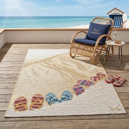 Teppich Sansibar "Rantum Beach SA-017", beige, B:190cm H:5mm L:290cm, Polypropylen, Teppiche, Teppich, Flachgewebe, modernes Design, Motiv Badelatschen, Outdoor geeignet
