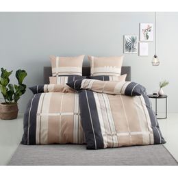 Bettw&auml;sche OTTO HOME "Golfi in Gr. 135x200 oder 155x220 cm", grau (taupe), B/L: 135cm x 200cm, 1 Stk., 1 Stk., Linon, B/L: 80cm x 80cm, 2 Stk., Linon, Obermaterial: 100% Baumwolle, Bettw&auml;sche, Bettw&auml;sche, sportliche Streifen Bettw&auml;sche aus Baumwolle, Marke H.I.S by OTTO home