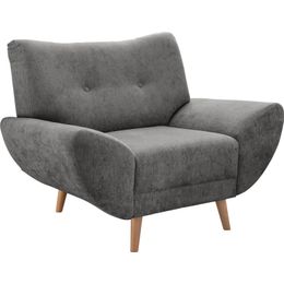 Sessel Home Affaire "Basta komfortable Wellenunterfederung, Breite 111cm", grau (graubraun), B:111cm H:82cm T:87cm, 100% Polyester, Sessel, Sessel