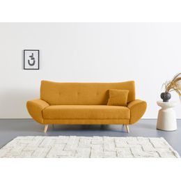 3-Sitzer Home Affaire "Basta komfortable Wellenunterfederung, Breite 205cm, bodenfrei", gelb, B:205cm H:80cm T:82cm, (100% Polyester) Struktur fein (100% Polyester) Chenille, Sofas