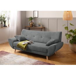3-Sitzer Home Affaire "Basta komfortable Wellenunterfederung, Breite 205cm, bodenfrei", grau (dunkelgrau), B:205cm H:80cm T:82cm, (100% Polyester) Struktur fein (100% Polyester) Chenille, Sofas