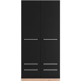 Kleiderschrank Priess "Schrank Garderobe W&auml;scheschrank Barcelona in 5 Breiten", braun (eichefarben artisan, schwarz), B:94cm H:193cm T:54cm, Holzwerkstoff, Schr&auml;nke, Kleiderschrank, viel Stauraum, ger&auml;umige Schubk&auml;sten, mit Spiegel, MADE IN GERMANY