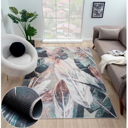 Outdoorteppich "Luc", beige (creme,gr&uuml;n), B:160cm H:10mm L:230cm, Polyester, MyFlair M&Ouml;BEL & ACCESSOIRES, Teppiche, Outdoorteppich, bedruckt, Federn, modernes Design, In- & Outdoor geeignet, waschbar