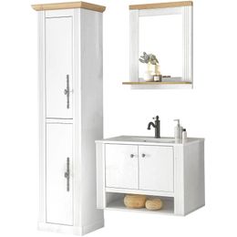 Badm&ouml;bel-Set OTTO HOME "WESTMINSTER, Bad im Landhausstil, 3-teiliges Badezimmer", wei&szlig; (pinie wei&szlig; dekor), B:150cm H:203cm T:46cm, Kastenm&ouml;bel-Sets, Badm&ouml;bel-Set, H&auml;nge-Waschtisch, Spiegel, Hochschrank, in 2 Farben, Breite 150 cm