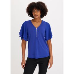 T-Shirt bonprix, Damen, Gr. 40/42 (M), saphirblau, Obermaterial: 95% Polyester, 5% Elasthan. &Auml;rmel: 100% Polyester, bequem, Shirts T-Shirt, mit Chiffon&auml;rmeln, Kurzarm-Design, aus Polyester und Elasthan
