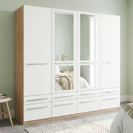 Kleiderschrank Priess "Schrank Garderobe W&auml;scheschrank Barcelona in 5 Breiten", wei&szlig; (eichefarben artisan, wei&szlig;), B:185cm H:193cm T:54cm, Holzwerkstoff, Schr&auml;nke, Kleiderschrank, viel Stauraum, ger&auml;umige Schubk&auml;sten, mit Spiegel, MADE IN GERMANY