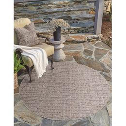 Teppich Carpet City "In-& Outdoorteppich Santorini 450, 3D-Effekt, Gestreift", braun, H:5mm &Oslash;:120cm, Polypropylen, Teppiche, Teppich, Wetterfest & UV-best&auml;ndig f&uuml;r Terrasse, Balkon, K&uuml;che, Flur