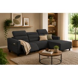 Ecksofa Home Affaire "Carpari, L-Form, 263 cm, manuelle o. elektrische Relaxfunktion", grau (anthrazit), B:263cm H:97cm T:179cm, Sofas, Ecksofa, USB A/C und Kopfteilverstellung