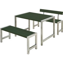 Garten-Essgruppe Plus "Cafegarnituren", gr&uuml;n (gr&uuml;n ral 6009), B:185cm H:75cm T:127cm, Sitzm&ouml;bel-Sets, bestehend aus: Tisch und 2 B&auml;nke + 1 R&uuml;ckenlehne