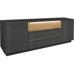 M&auml;usbacher Lowboard M&Auml;USBACHER "Nova", anthrazit, B:214cm H:71cm T:42cm, Sideboards, Lowboard, Lowboard, BHT 214/71/42 cm, inkl. Griffbeleuchtung, T&uuml;rd&auml;mpfung