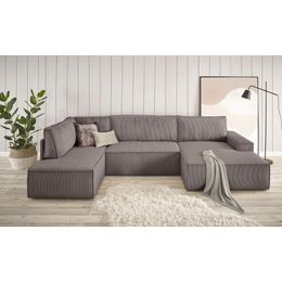 Wohnlandschaft OTTO HOME "SHERWOOD U-Form, 329 cm - OTTO. Verl&auml;ssliche Qualit&auml;t.", grau (taupe), B:329cm H:85cm T:195cm, 100% Polyester, Sofas, Wohnlandschaft, Schlaffunktion m. Bettkasten (194x139 cm), Cord, Vintage, Samtvelours