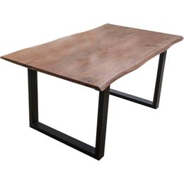 Esstisch Home Affaire "Soho", schwarz (natur, schwarz), B:180cm H:77cm T:90cm, Tische, Esstisch, mit vollmassiver Akazienholzplatte mit Baumkante