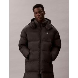 Steppmantel Calvin Klein Jeans "LS LONG LENGTH HOODED NYLON PUFF", Herren, Gr. XXL, schwarz, Web, Obermaterial: 100% Polyamid, unifarben, regular fit lang, Rundhals, eingesetzt gerader Abschluss, M&auml;ntel Steppmantel, Mit Rundhalsausschnitt, regular fit