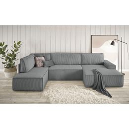 Wohnlandschaft OTTO HOME "SHERWOOD U-Form, 329 cm - OTTO. Verl&auml;ssliche Qualit&auml;t.", grau (dunkelgrau), B:329cm H:85cm T:195cm, 100% Polyester, Sofas, Wohnlandschaft, Schlaffunktion m. Bettkasten (194x139 cm), Cord, Vintage, Samtvelours