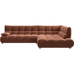 Ecksofa Home Affaire "Cozy Bubble, mit klappbarer Armlehne, Breite 324 cm", braun (rusty), B:324cm H:85cm T:211cm, 100% Polyester, Sofas, Ecksofa, mit eleganter Steppung, Rundumbezug & weicher Polsterung