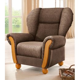 Sessel Home Affaire "Milano, bequemer Ohrensessel im Landhaus-Stil, Breite 99cm", braun, B:99cm H:107cm T:89cm, Chenille (70% Polyacryl, 30% Polyester);Chenille (70% Polyacryl, 30% Polyester) auf Korpus und Zierkissen, Sitz und R&uuml;cken im Blumenmuster &raquo;Paradise&laquo; (100% Polyester), Sessel, Sessel, Hochlehnsessel