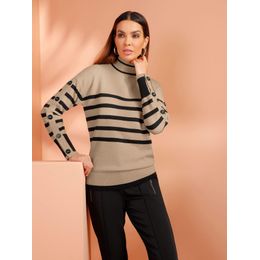 Strickpullover Heine "Pullover", Damen, Gr. 34, beige, schwarz, gestreift, 50% Viskose, 28% Polyester, 22% Polyamid, gemustert, gestreift, mehrfarbig, Pullover Strickpullover