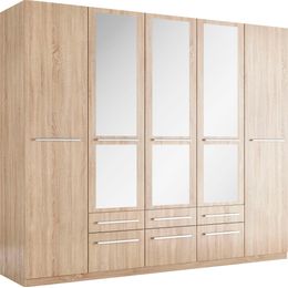 Kleiderschrank Priess "Schrank Garderobe W&auml;scheschrank Barcelona in 5 Breiten", braun (struktureichefarben hell), B:230cm H:193cm T:54cm, Holzwerkstoff, Schr&auml;nke, Kleiderschrank, viel Stauraum, ger&auml;umige Schubk&auml;sten, mit Spiegel, MADE IN GERMANY