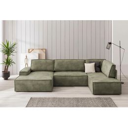 Wohnlandschaft OTTO HOME "SHERWOOD U-Form, 329 cm - OTTO. Verl&auml;ssliche Qualit&auml;t.", gr&uuml;n (olivgr&uuml;n), B:329cm H:85cm T:195cm, 100% Polyester, Sofas, Wohnlandschaft, Schlaffunktion m. Bettkasten (194x139 cm), Cord, Vintage, Samtvelours