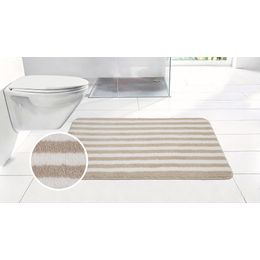 Badematte OTTO HOME "Streifen, Badvorleger, Badezimmer Teppich", beige, wei&szlig;, H:12mm, Polyester, Badematten, Badematte, Scandi, modern, gestreift, Badteppich, Badematten