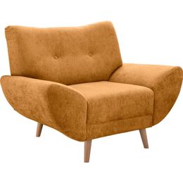 Sessel Home Affaire "Basta komfortable Wellenunterfederung, Breite 111cm", braun (gold), B:111cm H:82cm T:87cm, 100% Polyester, Sessel, Sessel