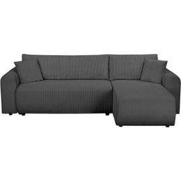Ecksofa OTTO HOME "JONAA L-Form, 241cm /Schlafsofa (133/200) OTTO. Verl&auml;ssliche Qualit&auml;t", anthrazit, B:241cm H:79cm T:52cm, Sofas, Ecksofa, Tonnentaschen-Federkern, Bettkasten, Cord, Struktur