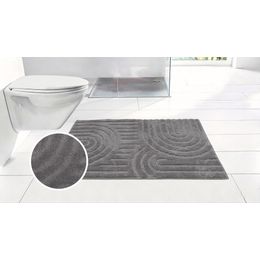 Badematte OTTO HOME "Wave, Badvorleger, Badezimmer Teppich", grau, H:10mm, Polyester, Badematten, Badematte, Hoch-Tief-Effekt, modernes Muster, Welle, Badteppich, Duschvorleger