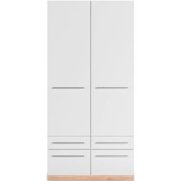 Kleiderschrank Priess "Schrank Garderobe W&auml;scheschrank Barcelona in 5 Breiten", wei&szlig; (eichefarben artisan, wei&szlig;), B:94cm H:193cm T:54cm, Holzwerkstoff, Schr&auml;nke, Kleiderschrank, viel Stauraum, ger&auml;umige Schubk&auml;sten, mit Spiegel, MADE IN GERMANY