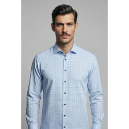 Langarmhemd OLYMP "Luxor modern fit", Herren, Gr. 44, N-Gr, bleu, Web, Obermaterial: 100% Baumwolle, 2-Knopf-Manschette, Hemden, modern fit, Businesshemd, Global-Kentkragen, kariert