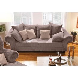 Big-Sofa Home Affaire "King Henry Mega Sofa, viel Platz, Breite 242cm, Federkern", braun (kakao), B:242cm H:90cm T:103cm, Samtcord &raquo;Ribbon&laquo; (88% Polyester 12% Polyacryl);Luxus-Microfaser (100% Polyester), Sofas, Big-Sofa, in legerer Polsterung und vielen losen Kissen