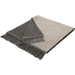 Sesselschoner Biederlack "Cotton Cover Salt & Pepper", silber (silberfarben), B:50cm L:200cm, Baumwolle, Polyacryl, Polyester, Sesselschoner, 50 x 200 cm (Breite x L&auml;nge), mit Fransen