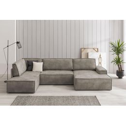Wohnlandschaft OTTO HOME "SHERWOOD U-Form, 329 cm - OTTO. Verl&auml;ssliche Qualit&auml;t.", grau (mittelgrau), B:329cm H:85cm T:195cm, 100% Polyester, Sofas, Wohnlandschaft, Schlaffunktion m. Bettkasten (194x139 cm), Cord, Vintage, Samtvelours