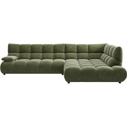 Ecksofa Home Affaire "Cozy Bubble, mit klappbarer Armlehne, Breite 324 cm", gr&uuml;n (turtle), B:324cm H:85cm T:211cm, 100% Polyester, Sofas, Ecksofa, mit eleganter Steppung, Rundumbezug & weicher Polsterung