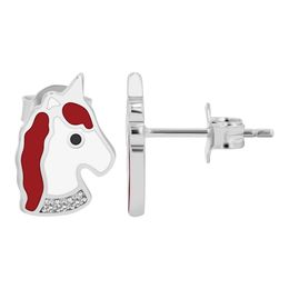 Adelia&acute;s Paar Ohrh&auml;nger ADELIA&acute;S "Ohrringe &ndash; Ohrstecker Einhorn aus 925 Silber mit Emaille", M&auml;dchen, Gr. Kinder, Silber 925 (Sterlingsilber), rot (silber), Ohrringe, Ideal zum Verschenken &ndash; schlicht und stilvoll
