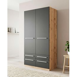 Kleiderschrank Priess "Schrank Garderobe W&auml;scheschrank Barcelona in 5 Breiten", schwarz (astkernbuche, schwarz), B:94cm H:193cm T:54cm, Holzwerkstoff, Schr&auml;nke, Kleiderschrank, viel Stauraum, ger&auml;umige Schubk&auml;sten, mit Spiegel, MADE IN GERMANY
