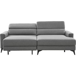 Ecksofa OTTO HOME "LEWII, L-Form, 225 cm - elektr. Schlafsofa und Sitztiefenverstellung", anthrazit, B:225cm H:77cm T:156cm, Webstoff 100% Polyester, Sofas, Ecksofa, mit USB A/C-Anschluss. Federkern, verstellbaren Kopfst&uuml;tzen, Webstoff