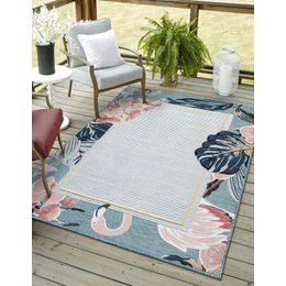 Outdoorteppich "Cloud, LAGERR&Auml;UMUNG", bunt (blau,multi), B:140cm H:8mm L:200cm, Polypropylen, MyFlair M&Ouml;BEL & ACCESSOIRES, Teppiche, Outdoorteppich, Flamingo Motiv, mit Bord&uuml;re, Outdoor geeignet, Balkon, Terrasse