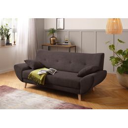 3-Sitzer Home Affaire "Basta komfortable Wellenunterfederung, Breite 205cm, bodenfrei", braun (dunkelbraun), B:205cm H:80cm T:82cm, (100% Polyester) Struktur fein (100% Polyester) Chenille, Sofas