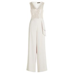 Overall Vera Mont "Damen mit Pailletten", Damen, Gr. 44, Normalgr&ouml;&szlig;en, beige (bright pearl), Obermaterial: 97% Polyester, 3% Elasthan. Futter: 100% Polyester, figurumspielend, V-Ausschnitt, Overalls Overall, Nahtf&uuml;hrung