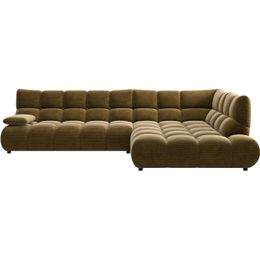 Ecksofa Home Affaire "Cozy Bubble, mit klappbarer Armlehne, Breite 324 cm", braun (messing), B:324cm H:85cm T:211cm, 100% Polyester, Sofas, Ecksofa, mit eleganter Steppung, Rundumbezug & weicher Polsterung