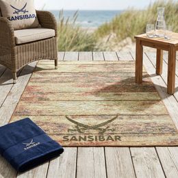 Teppich Sansibar "Rantum Beach SA-029", braun, B:60cm H:5mm L:100cm, Polypropylen, Teppiche, Teppich, Flachgewebe, modernes Design, Motiv Holzdielen, In- & Outdoor geeignet