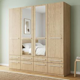 Kleiderschrank Priess "Schrank Garderobe W&auml;scheschrank Barcelona in 5 Breiten", braun (edelbuchefarben), B:185cm H:193cm T:54cm, Holzwerkstoff, Schr&auml;nke, Kleiderschrank, viel Stauraum, ger&auml;umige Schubk&auml;sten, mit Spiegel, MADE IN GERMANY