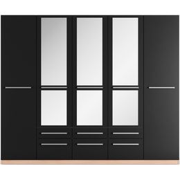 Kleiderschrank Priess "Schrank Garderobe W&auml;scheschrank Barcelona in 5 Breiten", braun (eichefarben artisan, schwarz), B:230cm H:193cm T:54cm, Holzwerkstoff, Schr&auml;nke, Kleiderschrank, viel Stauraum, ger&auml;umige Schubk&auml;sten, mit Spiegel, MADE IN GERMANY