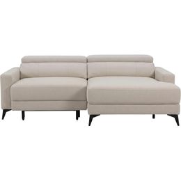 Ecksofa OTTO HOME "LEWII, L-Form, 225 cm - elektr. Schlafsofa und Sitztiefenverstellung", beige, B:225cm H:77cm T:156cm, Webstoff 100% Polyester, Sofas, Ecksofa, mit USB A/C-Anschluss. Federkern, verstellbaren Kopfst&uuml;tzen, Webstoff