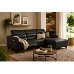 Ecksofa Home Affaire "Carpari, L-Form, 263 cm, manuelle o. elektrische Relaxfunktion", schwarz, B:263cm H:97cm T:179cm, Sofas, Ecksofa, USB A/C und Kopfteilverstellung