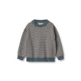 Fleecepullover Wheat "Wheat Jaquard Pullover Flores", M&auml;dchen, Gr. 110, stormy weather, 100% Baumwolle, Rundhals, Sweatshirts Fleecepullover