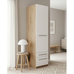 Kleiderschrank Priess "Schrank Garderobe W&auml;scheschrank Barcelona in 5 Breiten", wei&szlig; (eichefarben artisan, wei&szlig;), B:48cm H:193cm T:54cm, Holzwerkstoff, Schr&auml;nke, Kleiderschrank, viel Stauraum, ger&auml;umige Schubk&auml;sten, mit Spiegel, MADE IN GERMANY